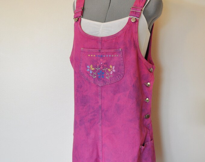 Pink Large Bib OVERALL Romper Shorts Dyed Hot Pink Basic - Etsy