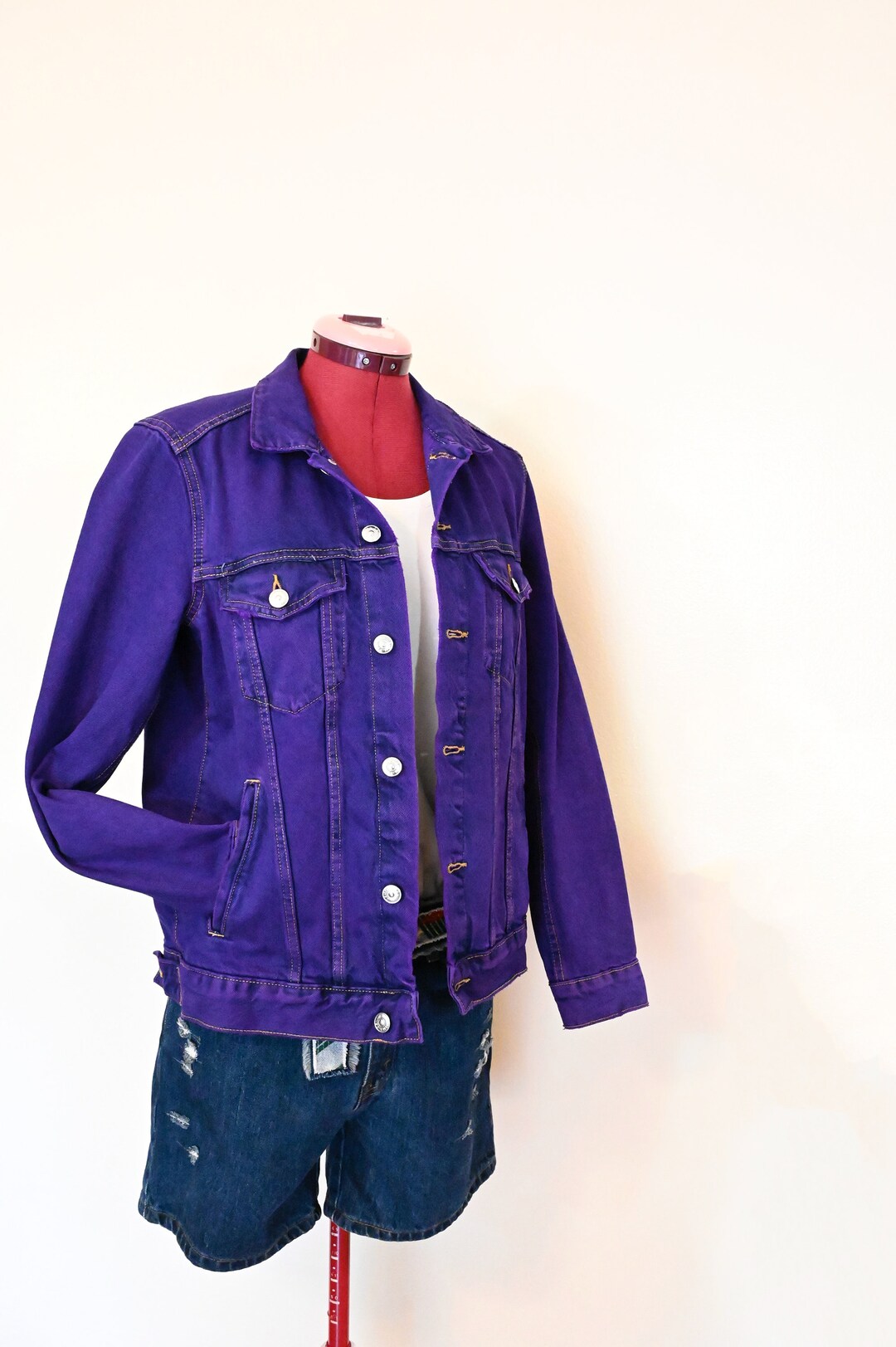 Purple Mens Small Denim JACKET Violet Dyed Upcycled &denim Denim ...