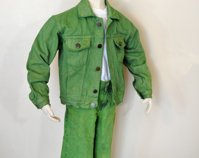Lime Kids Sz 7 Year Denim JACKET - Lime Green Dyed Upcycled Vintage ...