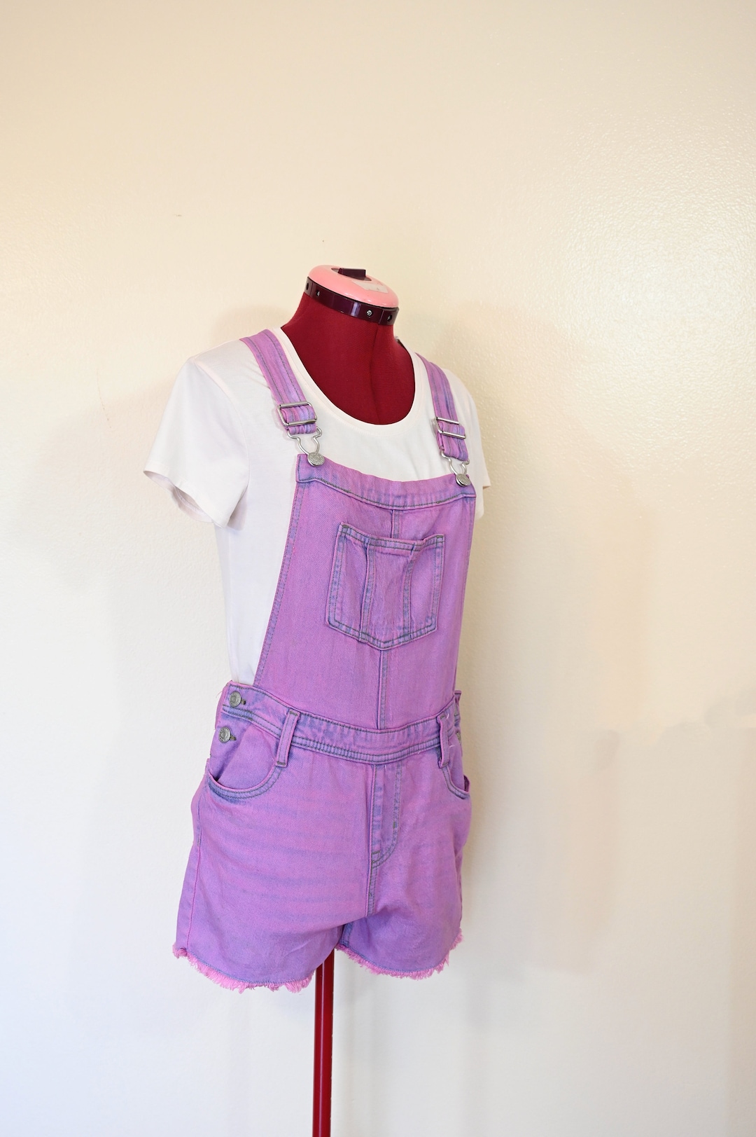 Pink Girls Large Denim Shortalls - Pink Dyed Upcycled Cat & Jack Bib ...