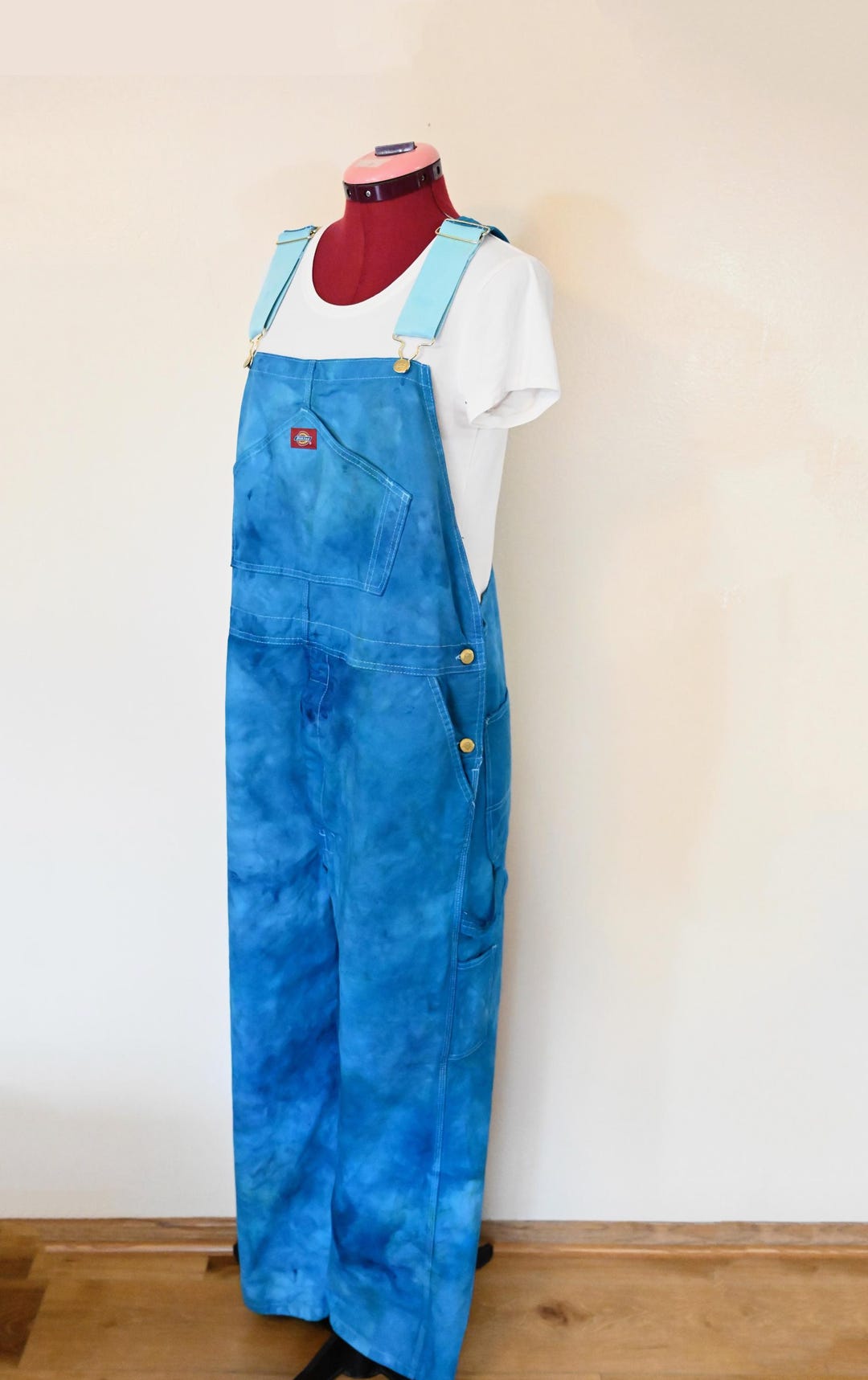 Blue Large Bib OVERALL Pants - Aqua Blue Mottled Dyed NEW Dickies ...