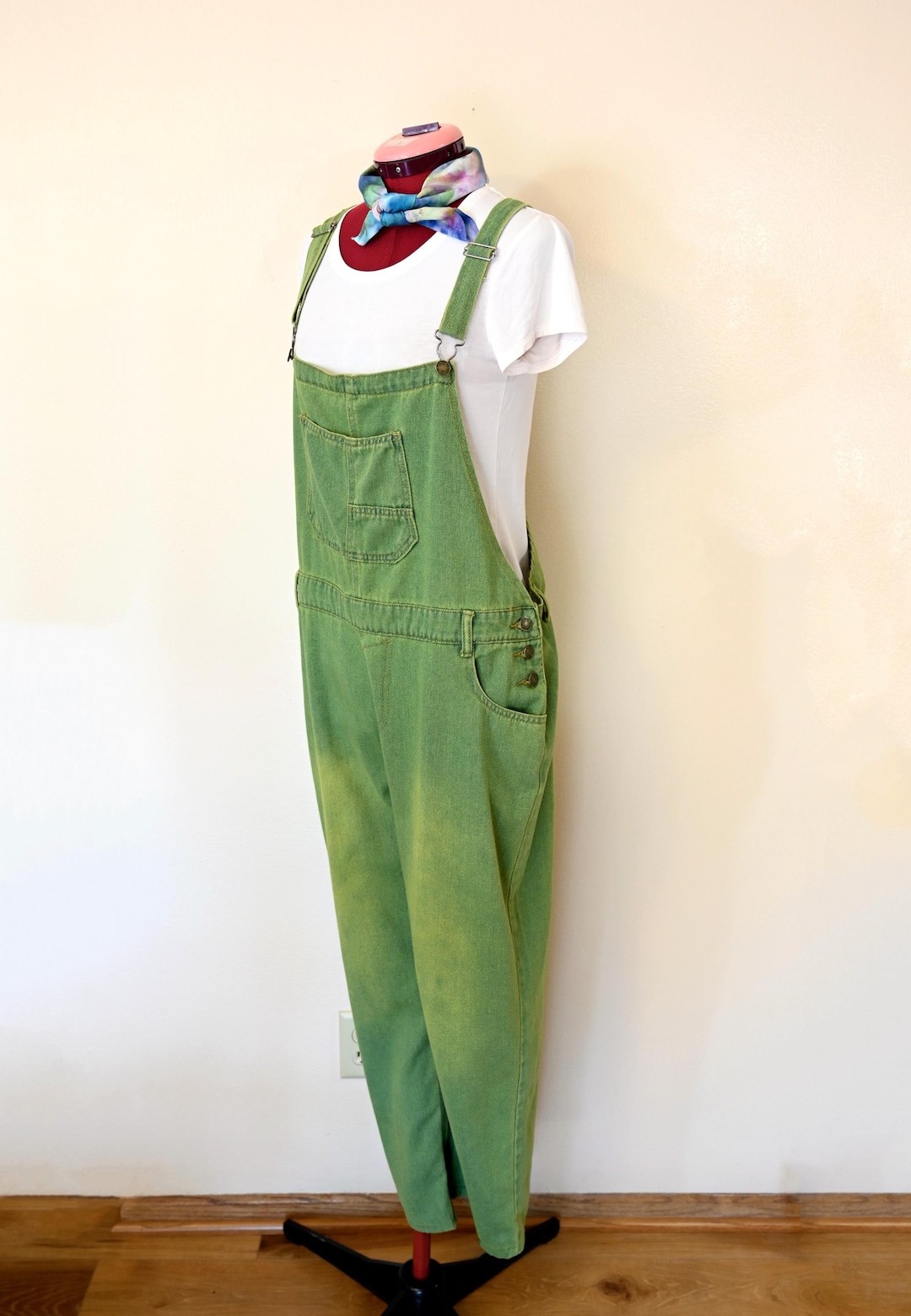 Green Womens Large Bib OVERALL Pants - Lime Green Dyed Upcycled Jeans ...