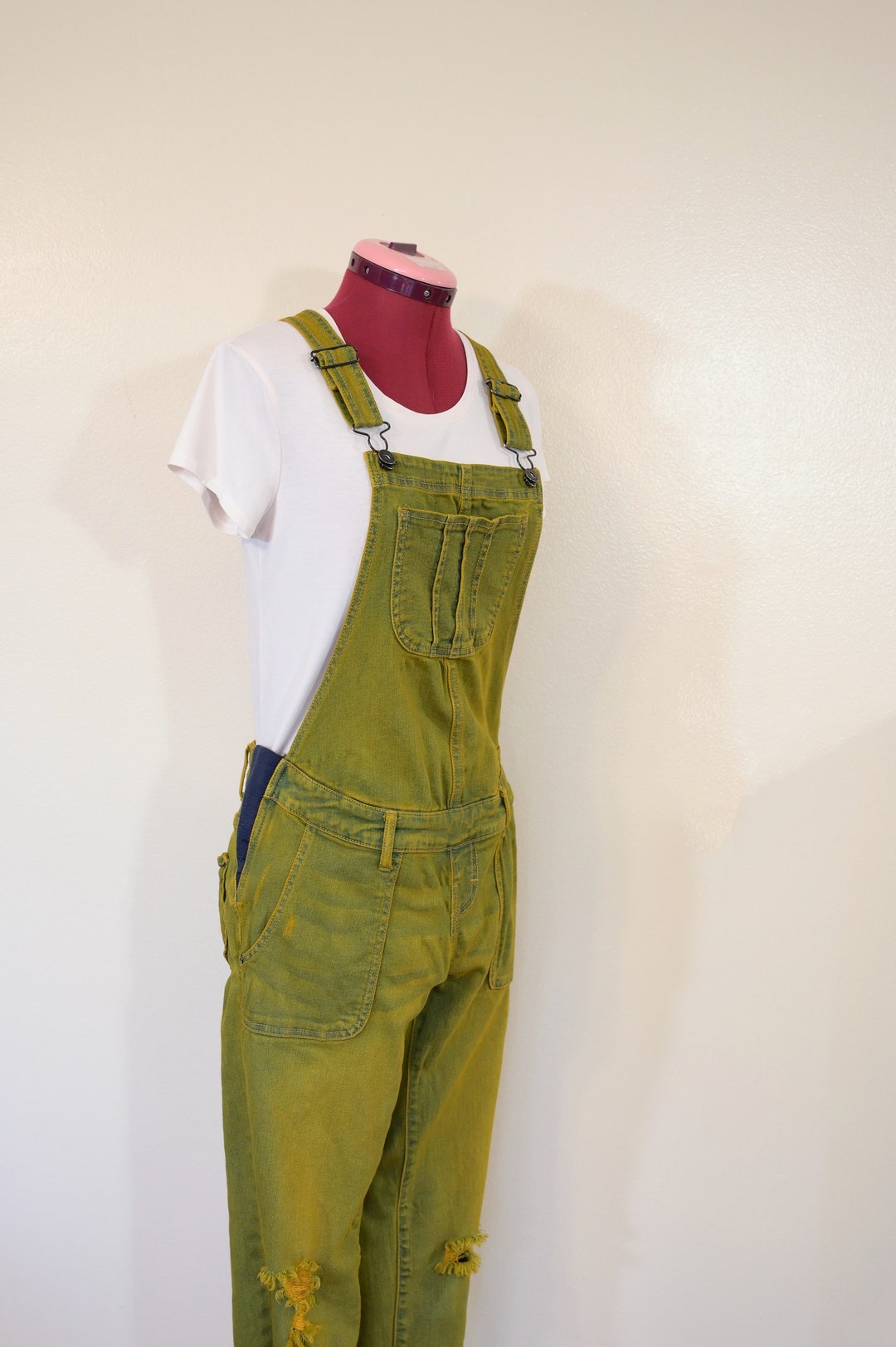 Gold Womens Jrs. Small Bib OVERALL Pants - Yellow Dyed Upcycled Indigo ...
