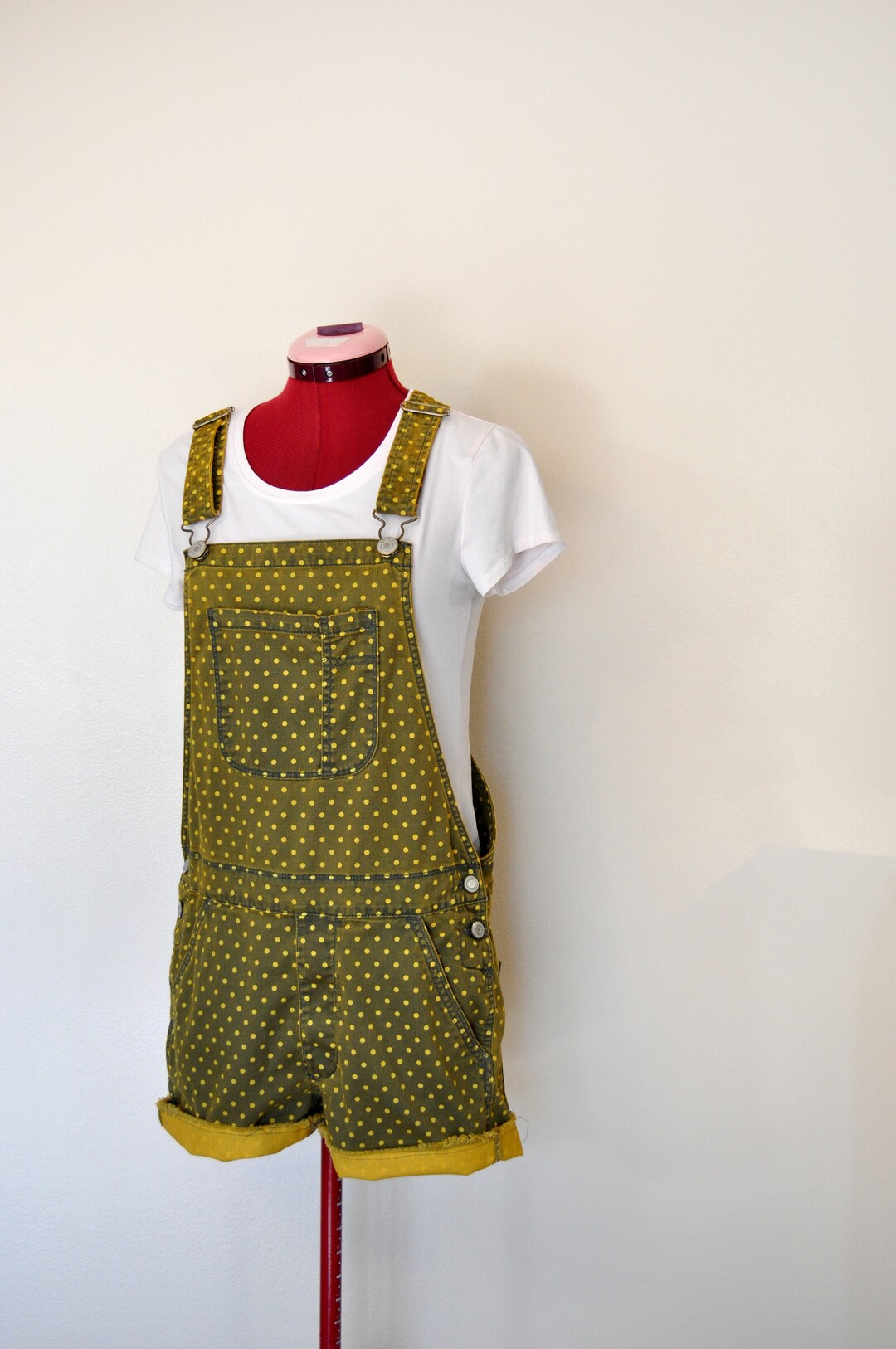 Gold Small Cotton Bib OVERALL Shorts Yellow Gold Dyed Upcycled American ...