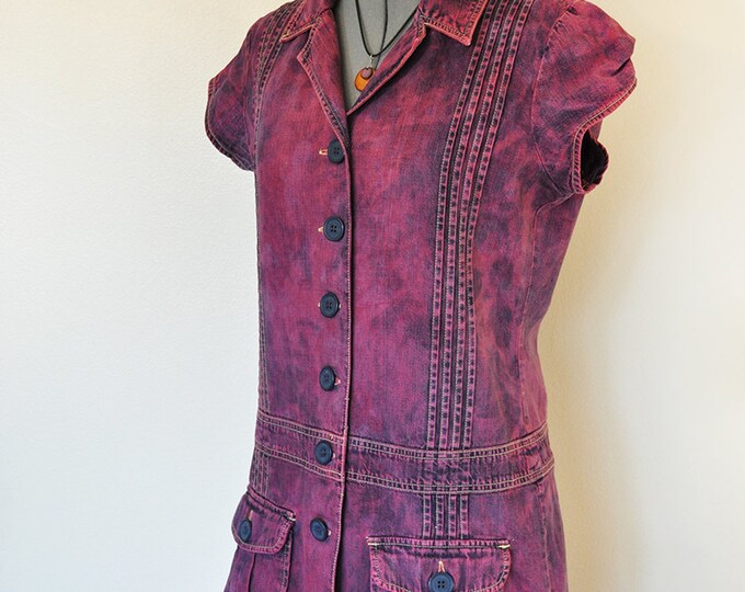 Red Medium Denim Shirt DRESS Red Wine Hand Dyed Upcycled Urban Old Navy ...
