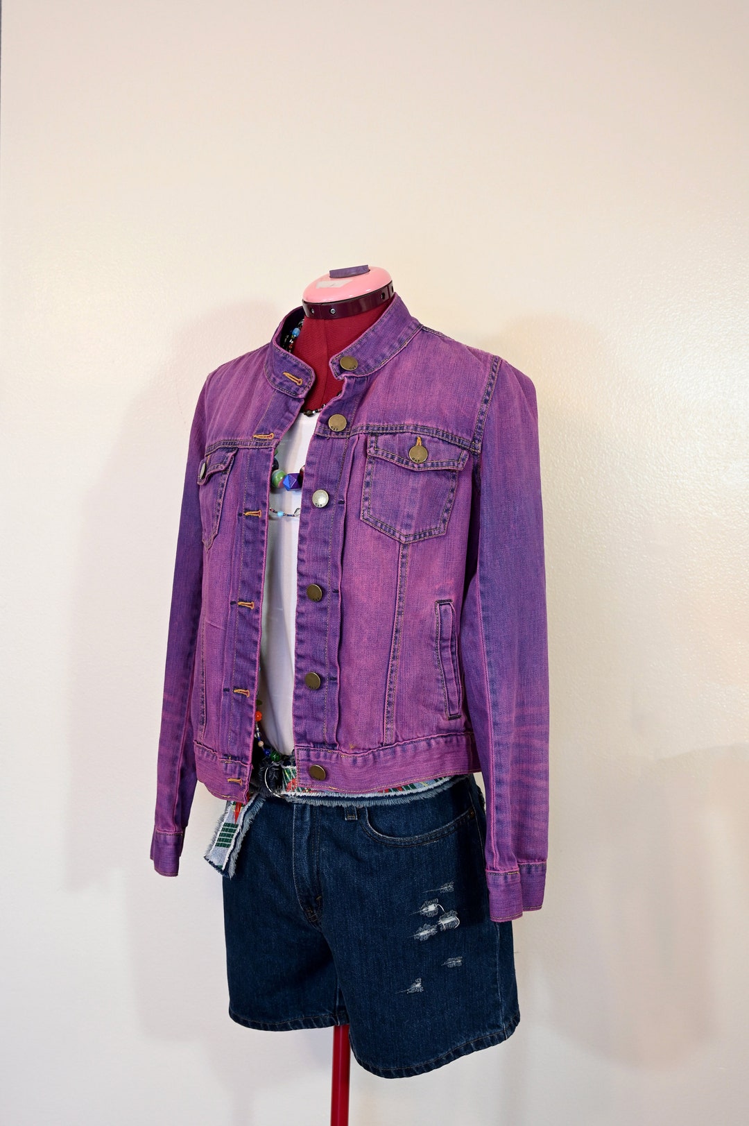 Pink Womens Jrs Medium Denim JACKET - Fuchsia Pink Dyed Upcycled ...