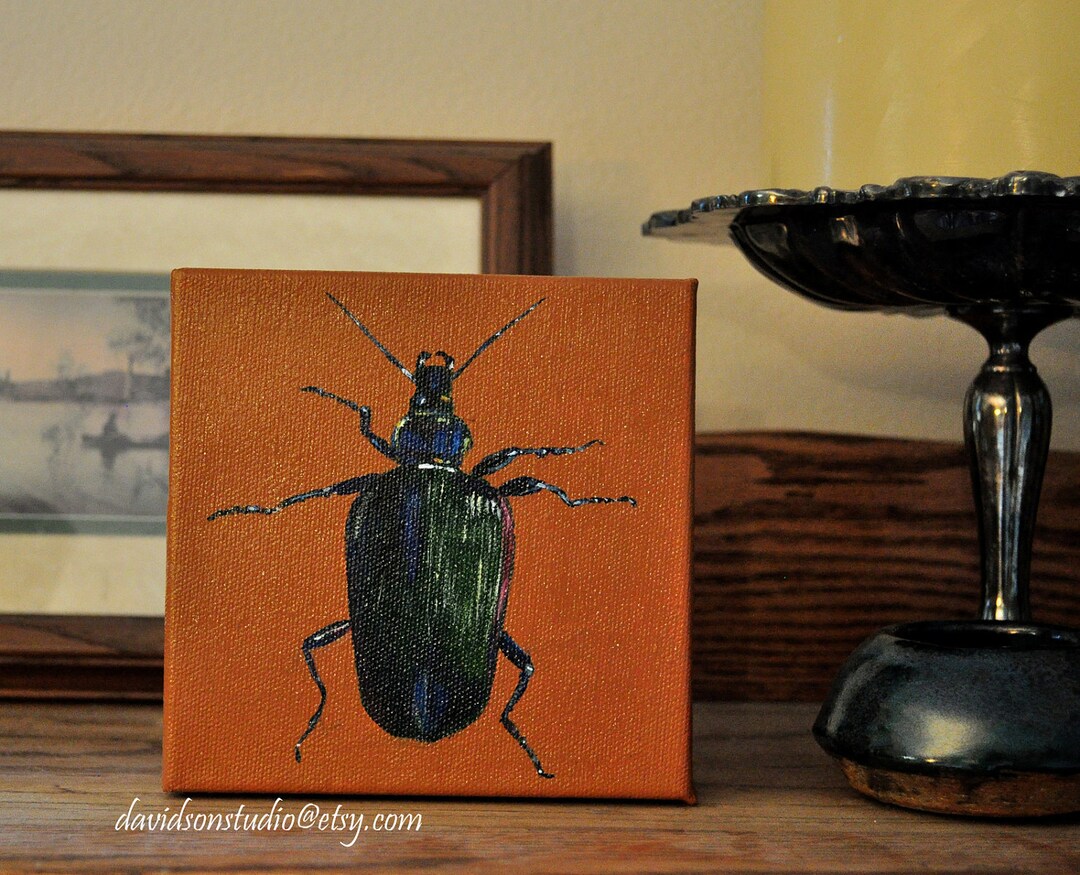 Original Acrylic PAINTING Beetle Insect Bug Entomology Home Decor Mini ...