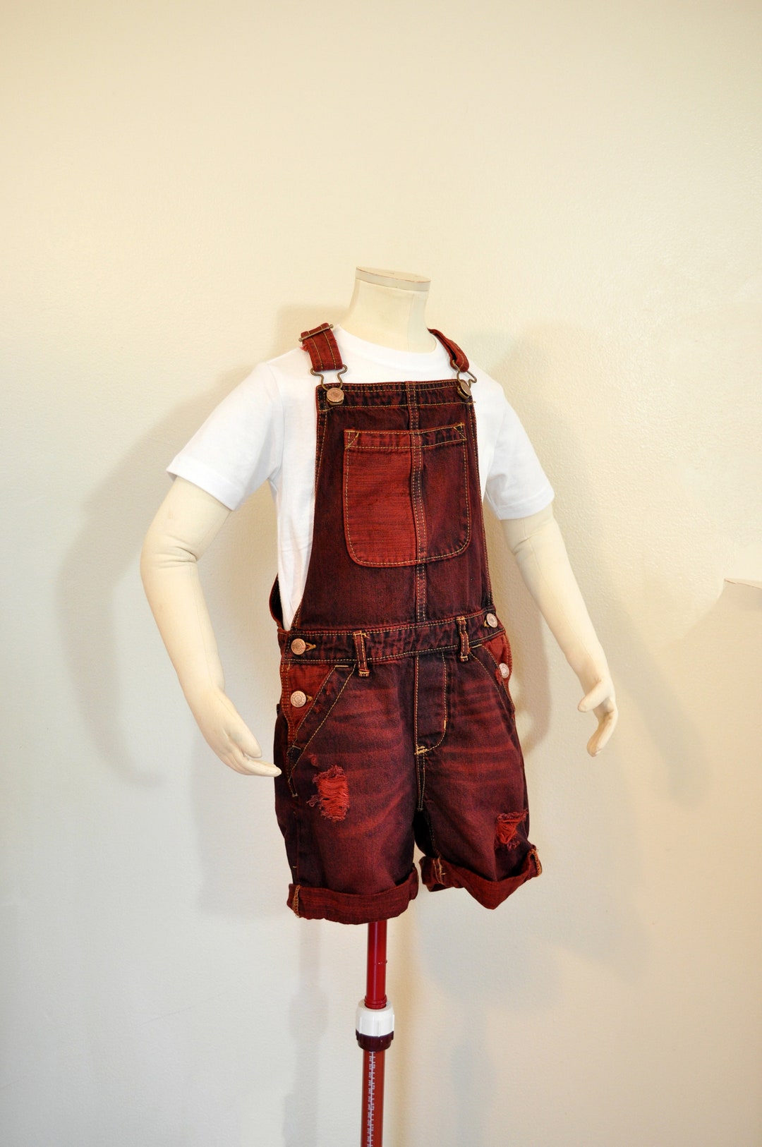 Red Kids Medium 8/9 Year Bib OVERALL Shorts - Scarlet Red Dyed Gap ...