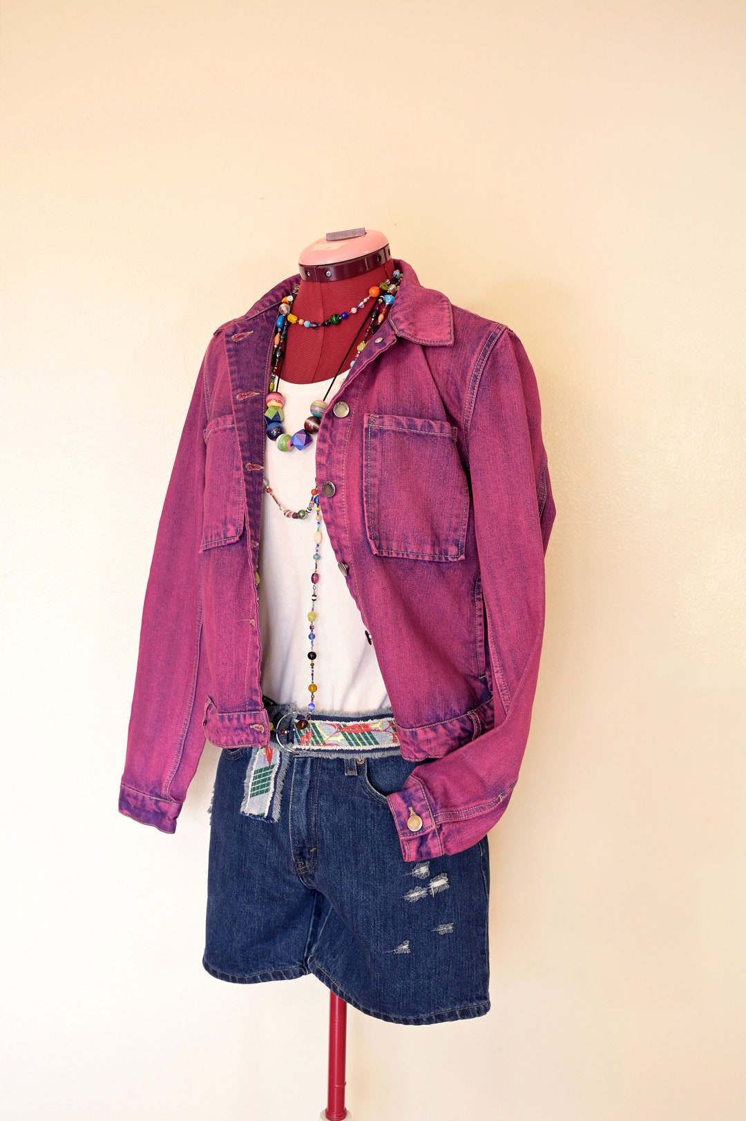 Pink Womens Small Denim JACKET Fuchsia Pink Dyed Upcycled Life in ...