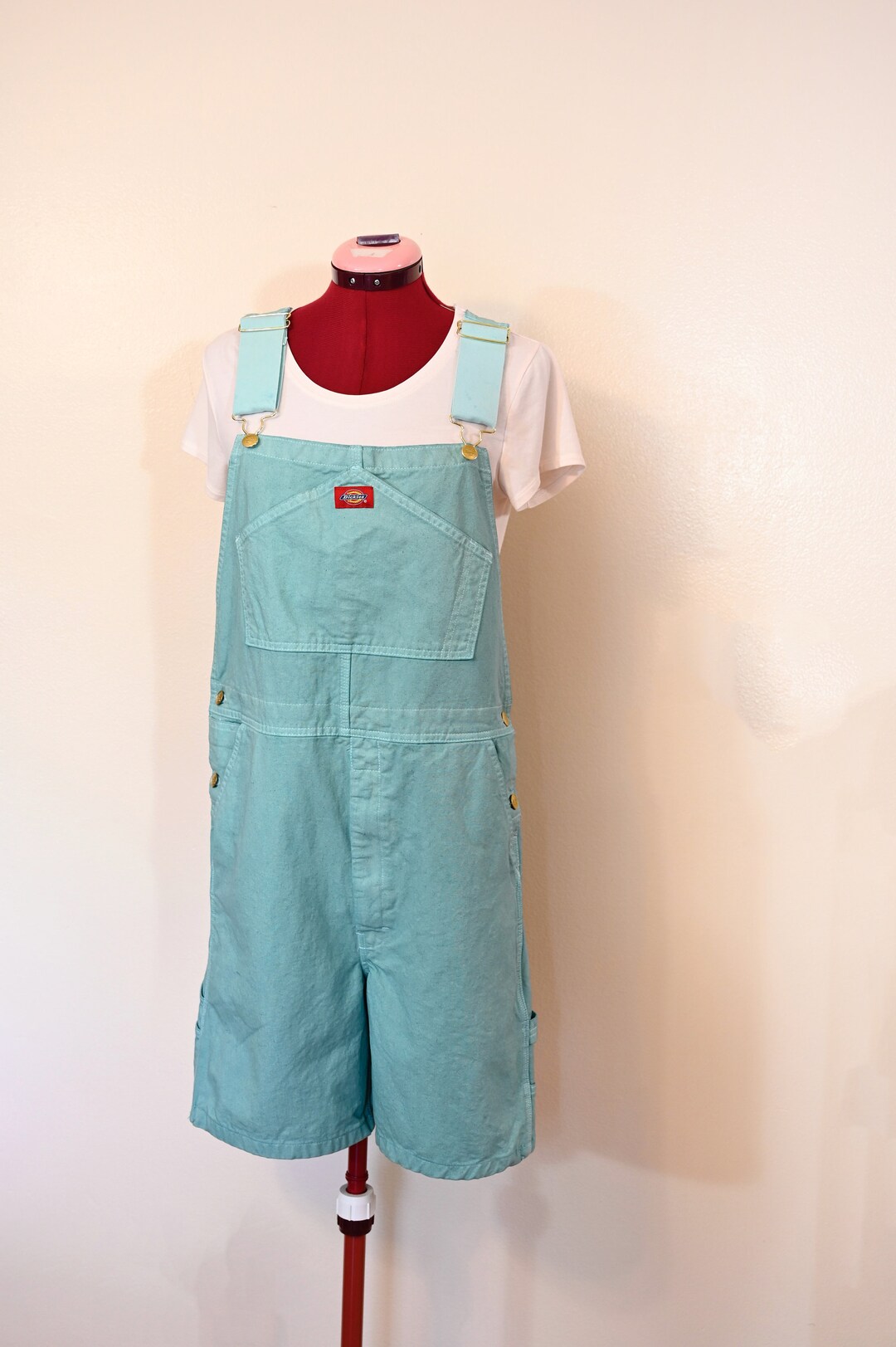 Mint Mens Bib OVERALL Shorts - Pastel Celadon Dyed NEW Dickies Cotton ...