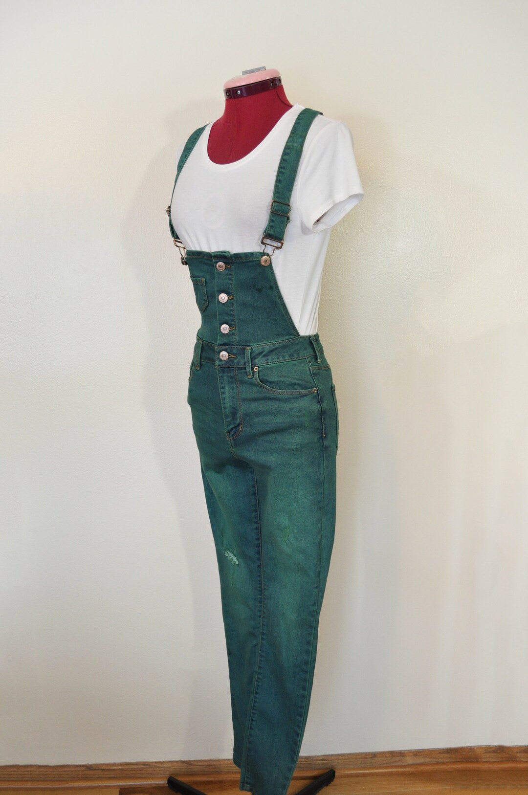 Green Womens Jrs Small Bib OVERALL Pants - Green Dyed Upcycled ...