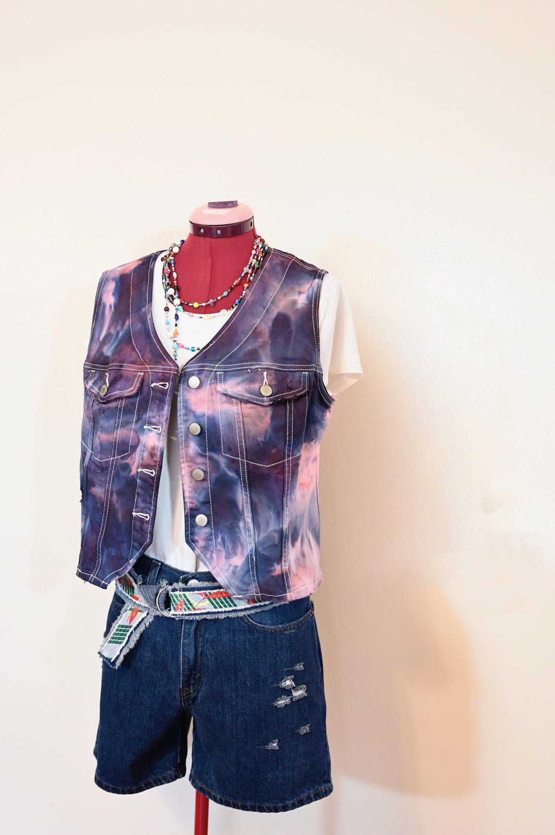 Violet Womens Jrs. Medium Denim VEST - Violet Rose Pink Ice Dyed ...