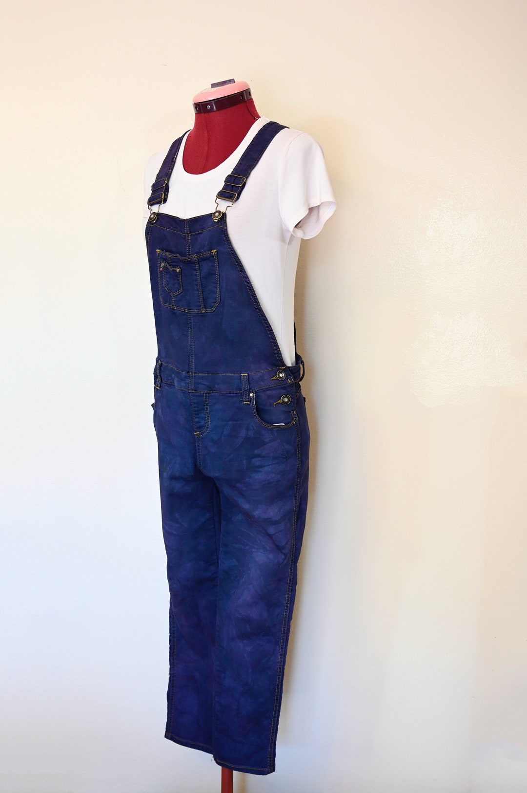 Purple Kid's Large Bib OVERALL Pants - Violet Black Mottled Dyed ...