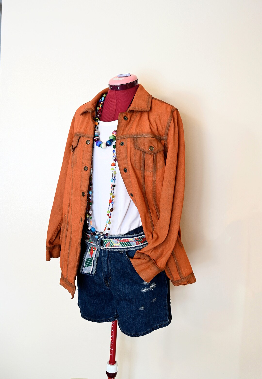 Orange Women's Medium Denim JACKET - Rustic Orange Dyed Upcycled ...