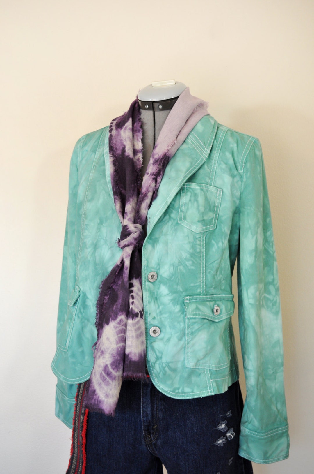Celadon Womens Small Denim JACKET - Mint Green Dyed Upcycled Gap Denim ...