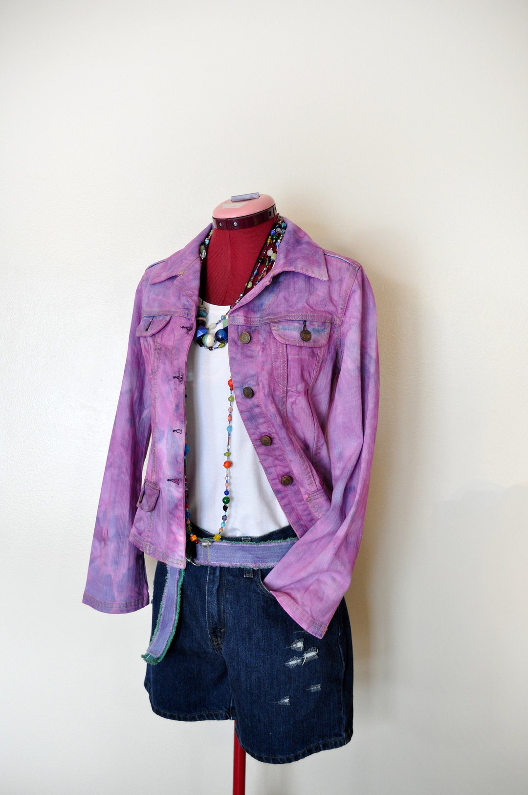 Pink Women's Jrs. Small JACKET - Fuchsia Mottled Dyed Upcycled Bitten ...