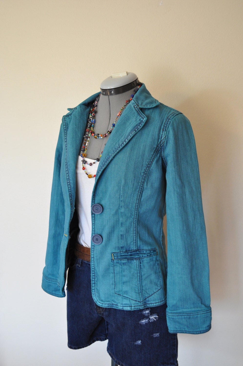 Teal Jrs. Medium Denim JACKET Aqua Teal Hand Dyed Upcycled | Etsy