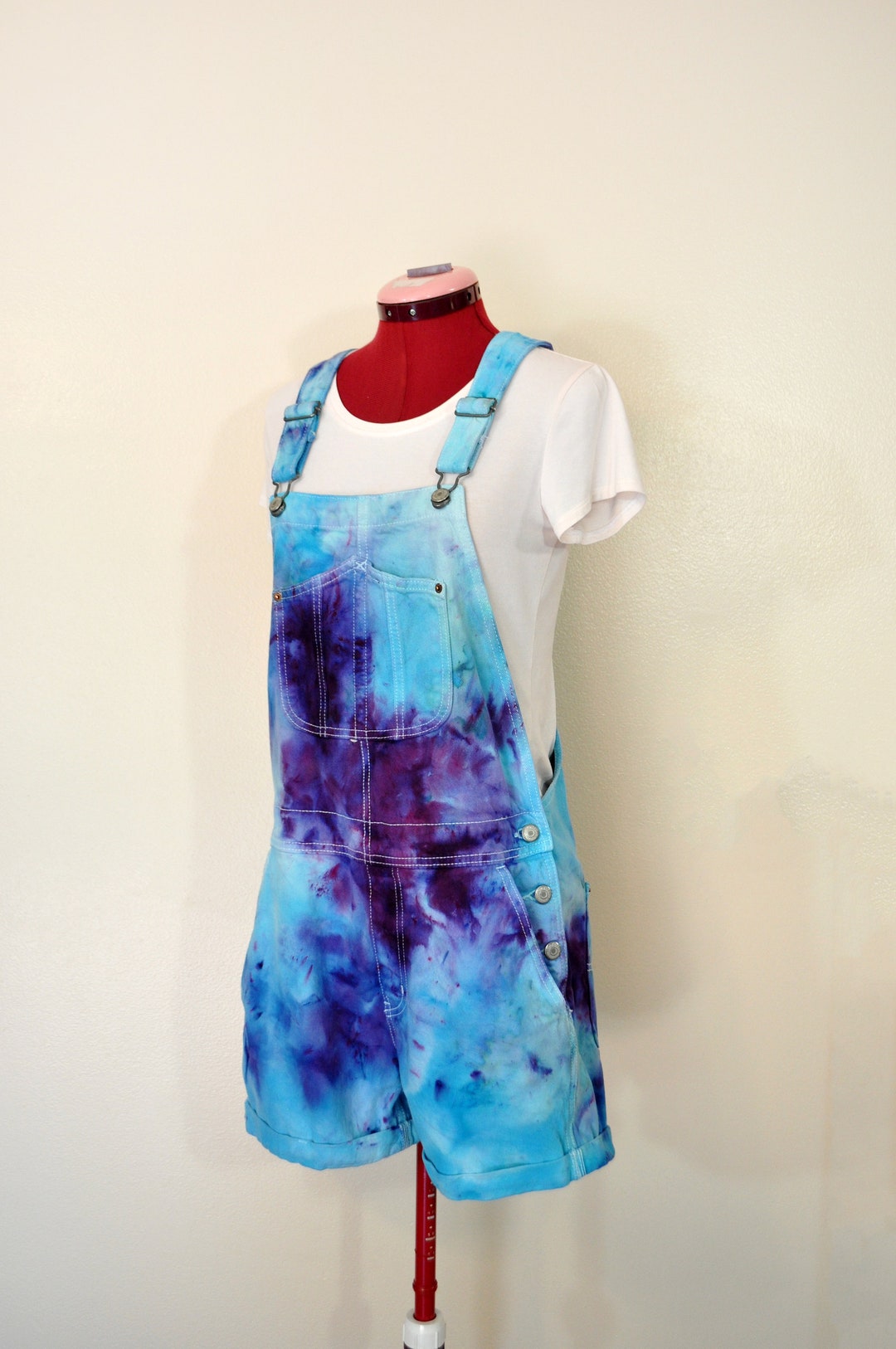 Blue Violet Gold Medium Bib OVERALL Shorts Green Blue Ice Dyed NEW Old ...