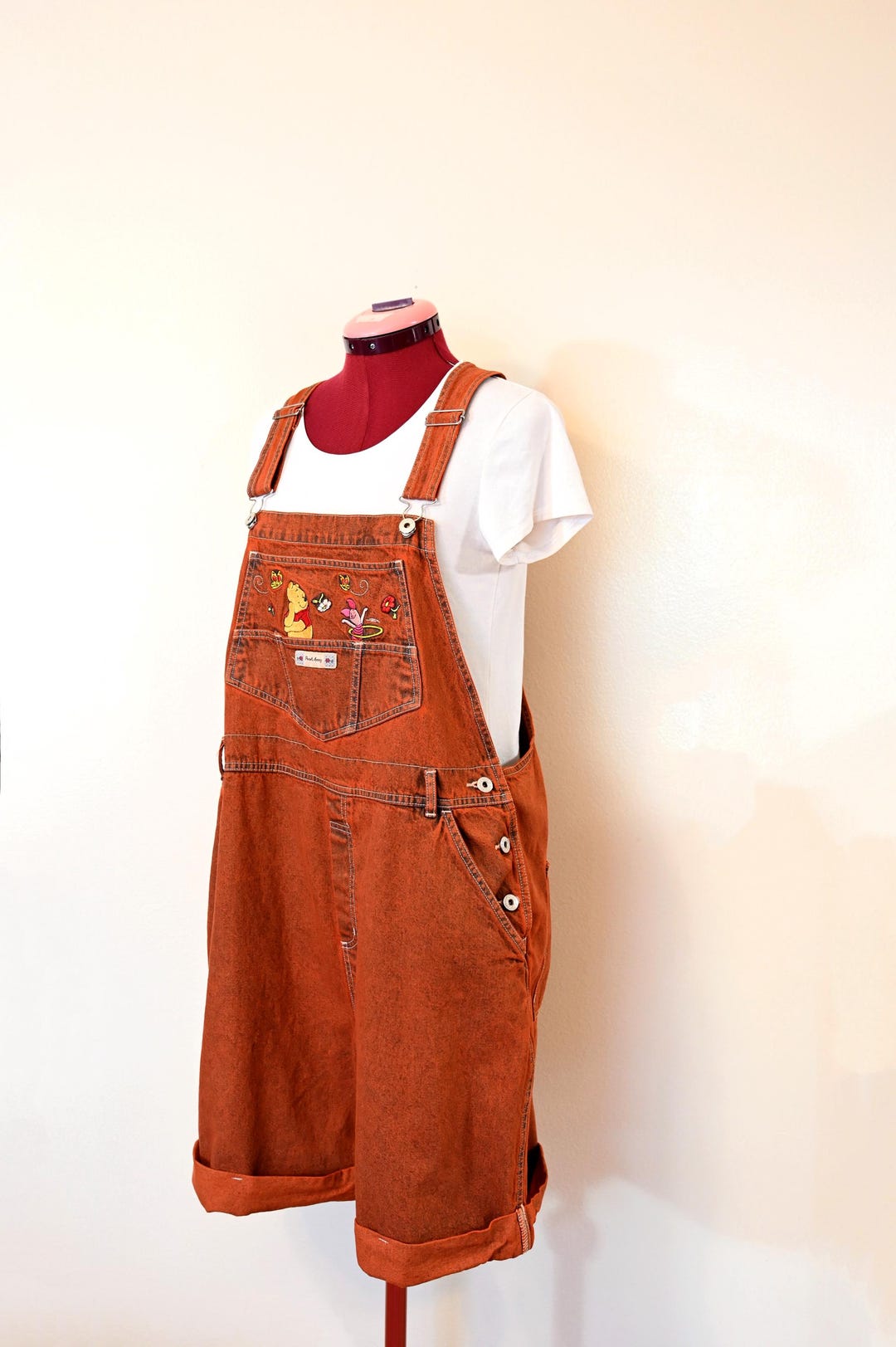 Orange XL Bib OVERALL Shorts - Rustic Orange Dyed Upcycled Pooh Disney ...