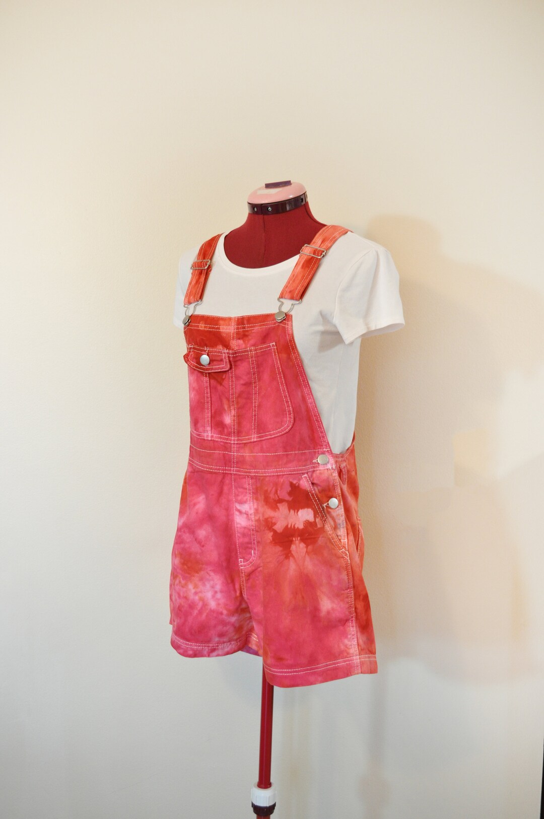 Red Coral Small Bib OVERALL Shorts - Cherry Peach Tie Dyed NEW No ...