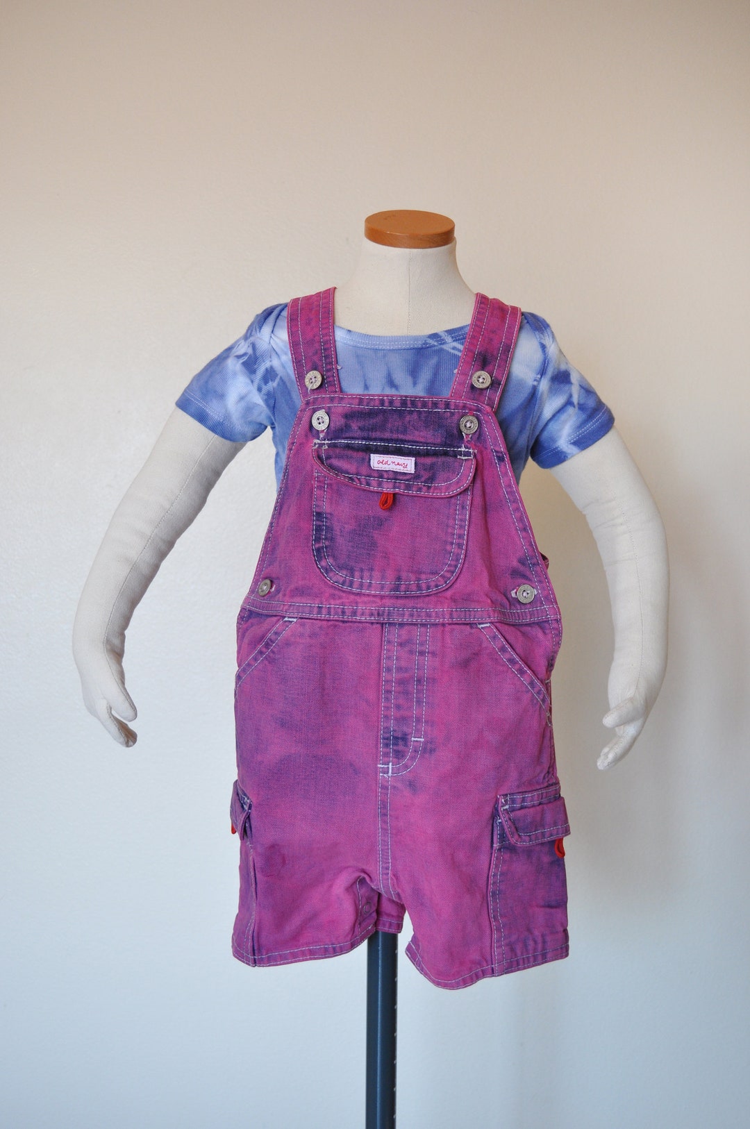 Hot Pink Kid 6-12 Mo. Bib OVERALL Shorts - Hand Dyed Pink Vintage Baby ...