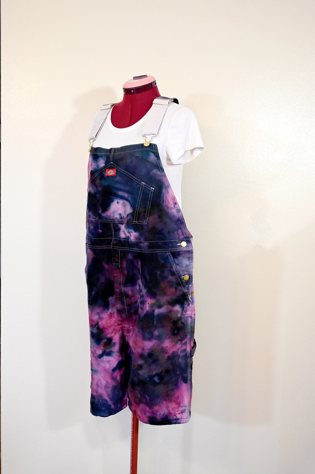 Black Wine Mens Large Bib OVERALL Shorts - Red Violet Blue Ice Dyed NEW ...