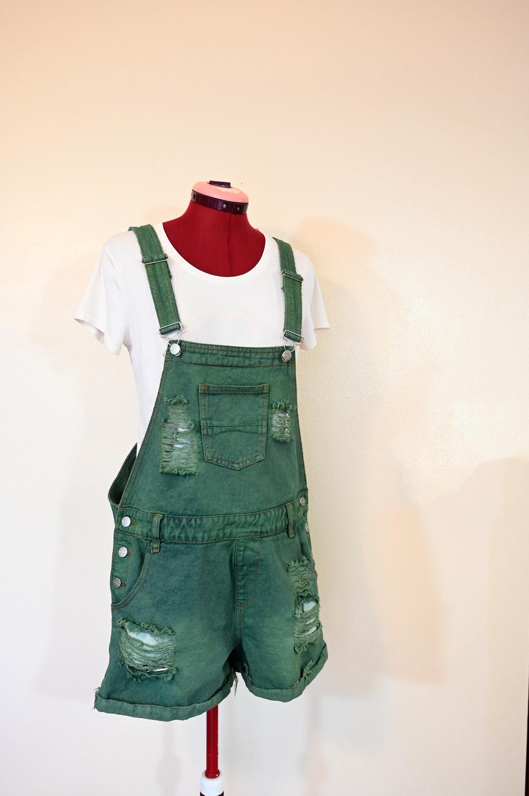 Green Women's Jrs. Large Bib OVERALL Shorts - Kelly Dyed Upcycled ...