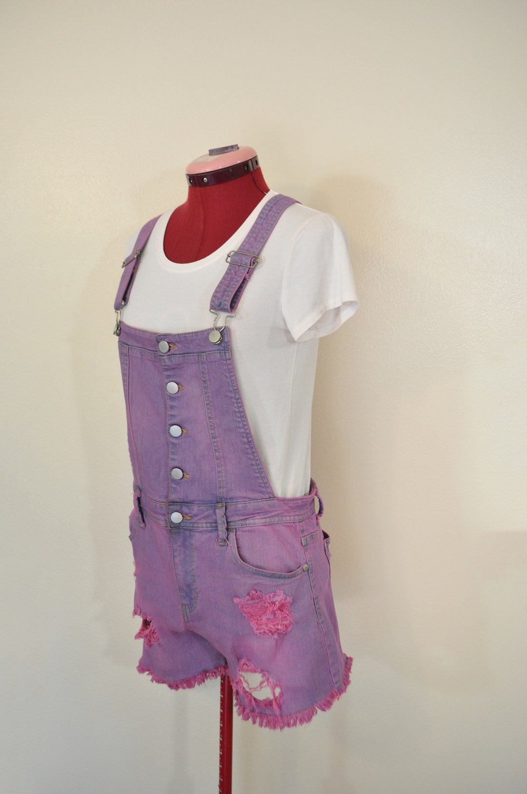 Pink Womens Small Bib OVERALL Shorts - Pastel Pink Dyed Upcycle Harper ...
