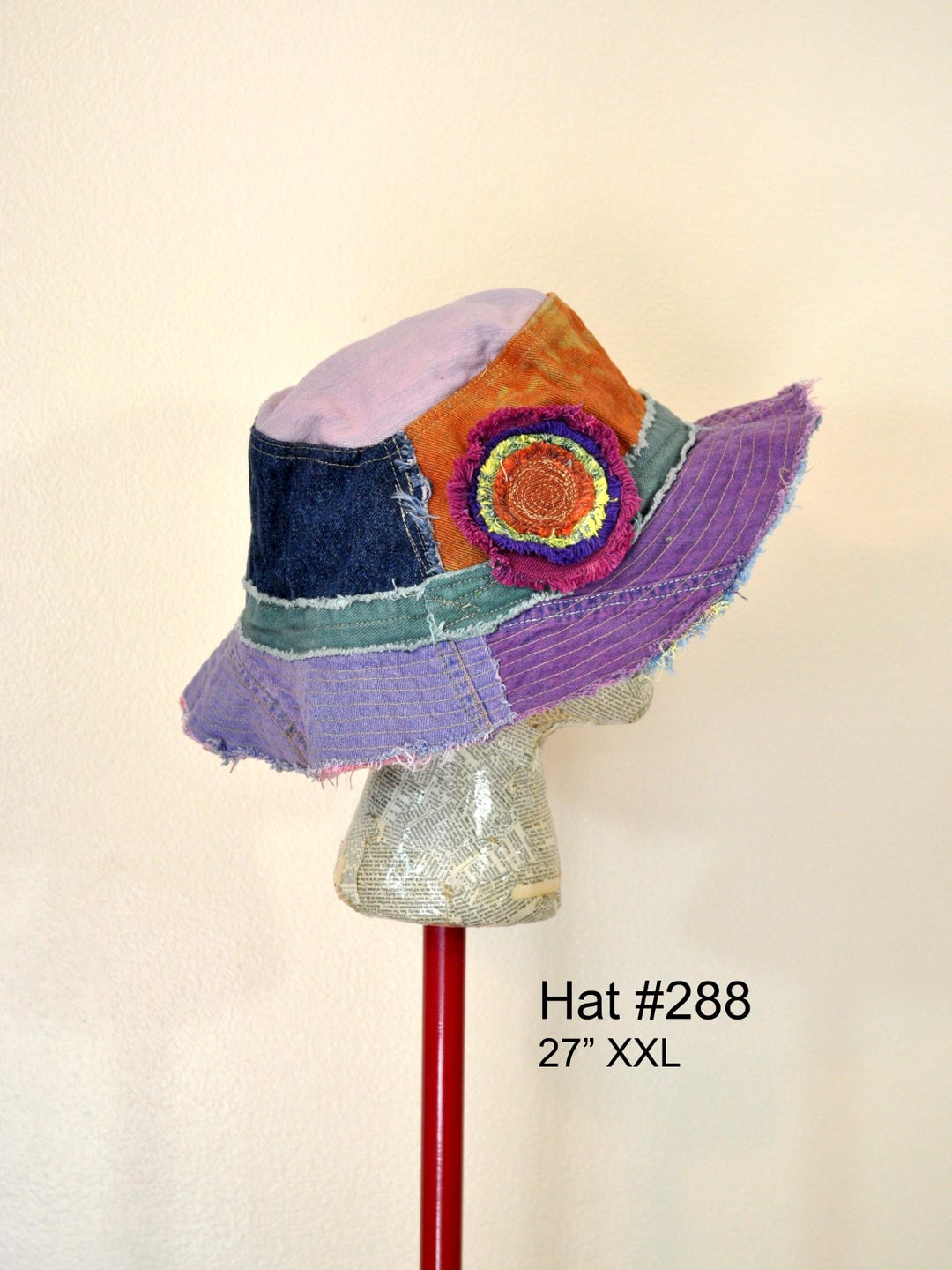 Dyed Upcycled Denim Adult XXL Extra Large 27" Oversized Bucket HAT #258 ...