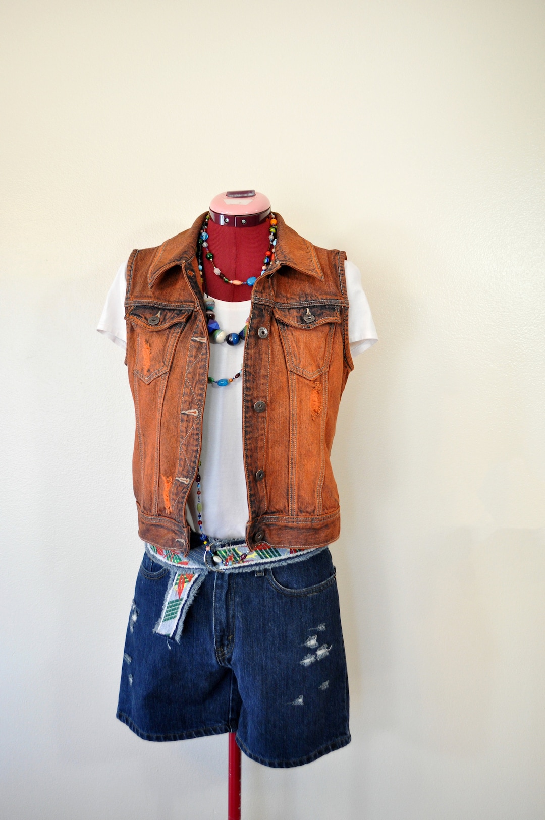 Orange Jrs. Medium Denim VEST Rustic Orange Dyed Urban Upcycled Mudd ...