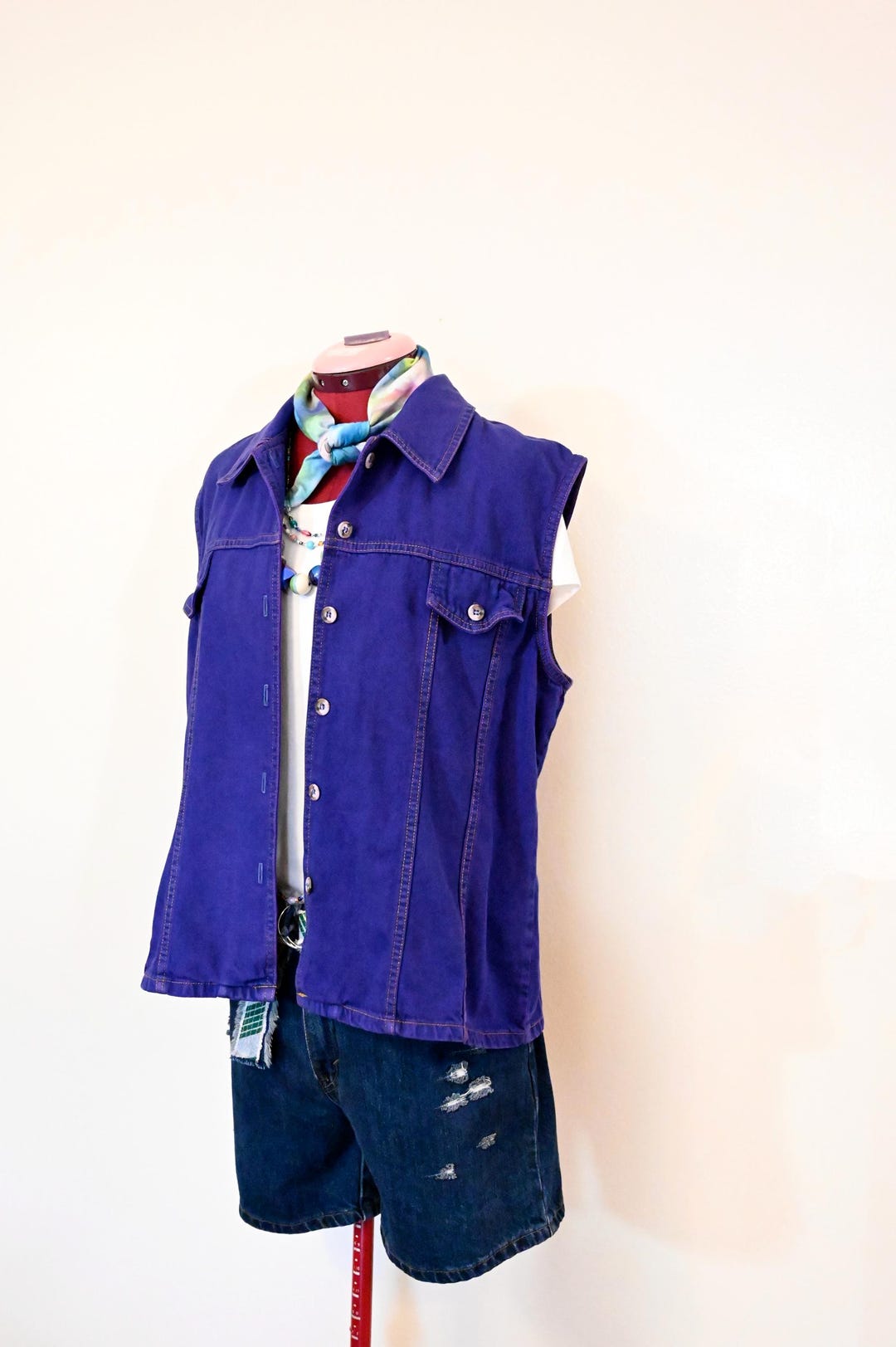 Violet Womens XL Denim VEST - Purple Solid Dyed Upcycled Sunbelt Cotton ...