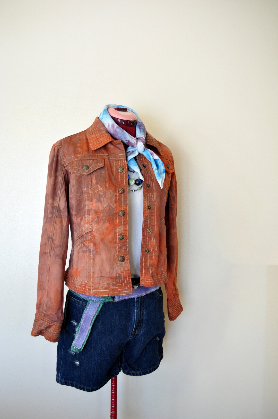 Brown Small Denim JACKET - Autumn Orange Brown Dyed Upcycled A.M.I ...