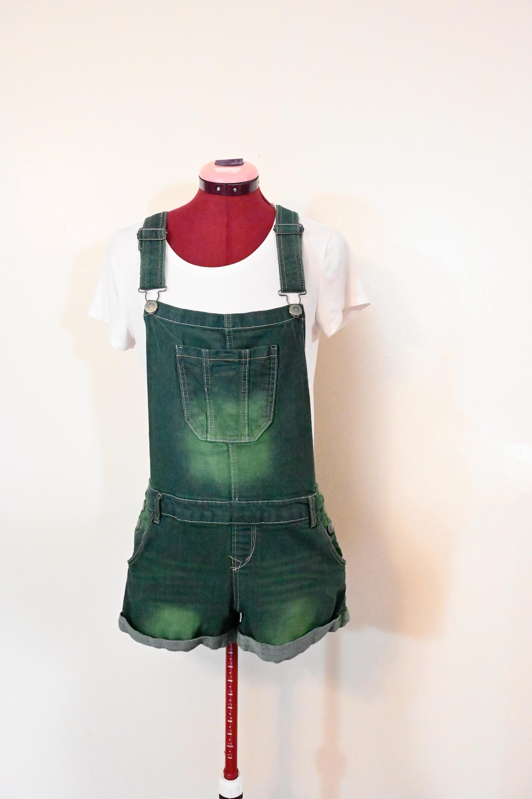 Green Womens Jrs. Large Bib OVERALL Shorts - Kelly Green Solid Dyed ...