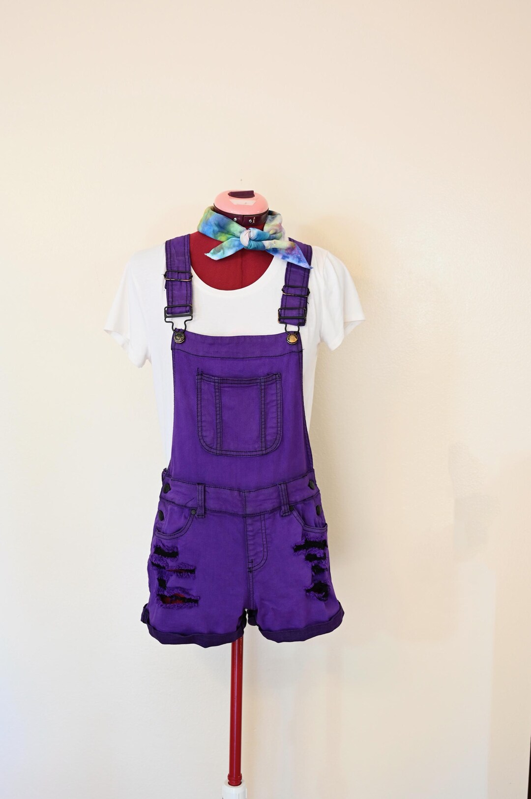 Purple Womens Jrs Small Bib OVERALL Shorts - Violet Dyed Upcycled Wild ...