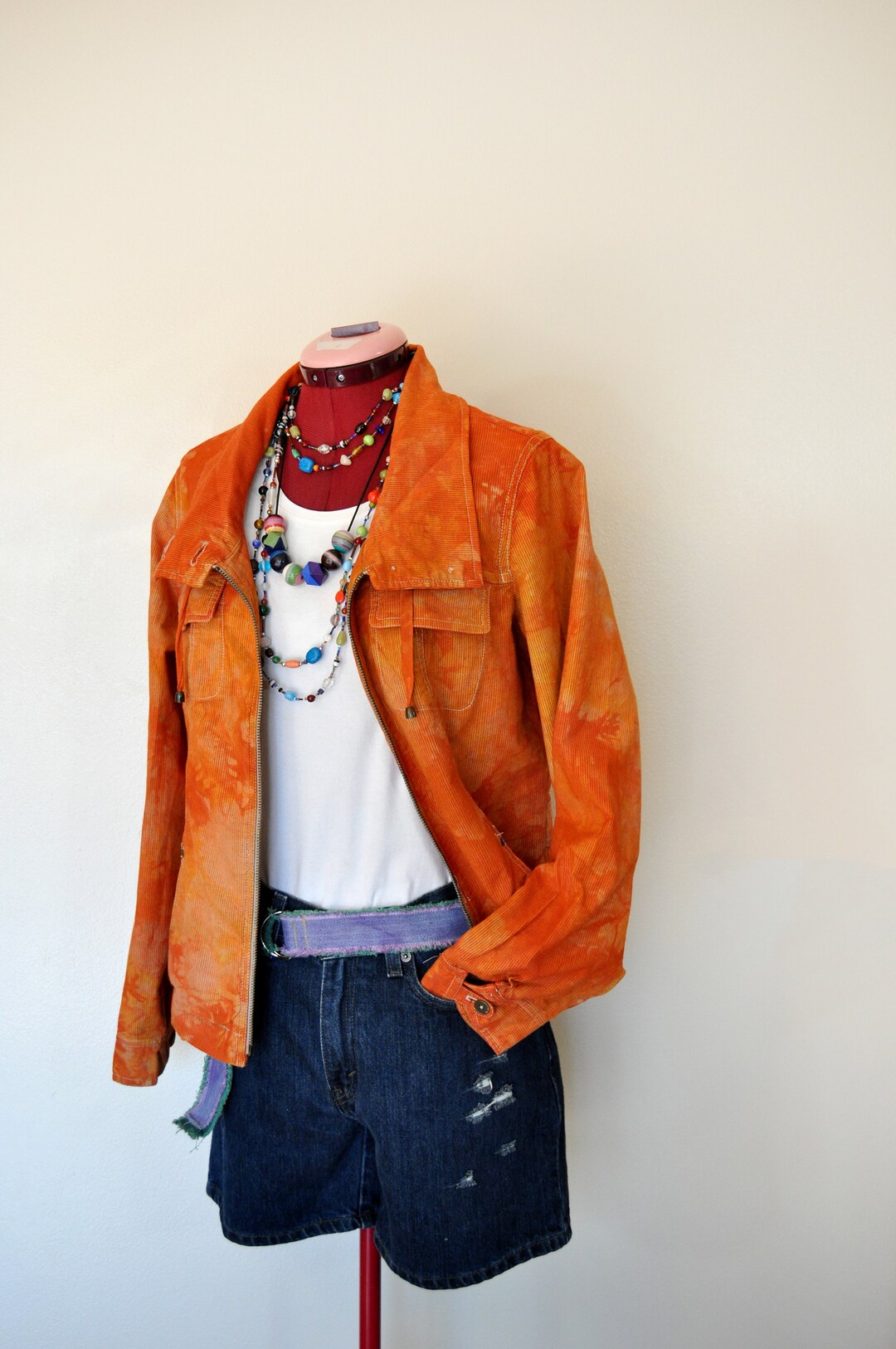 Orange Womens Medium Cotton JACKET - Orange Mottled Dyed Upcycled ...
