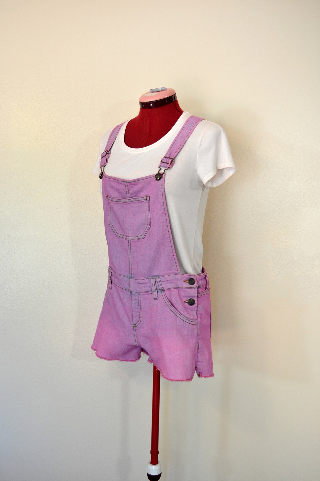 Pink Womens Jrs. XL Bib OVERALL Shorts - Pink Dyed Upcycled Cherokee ...