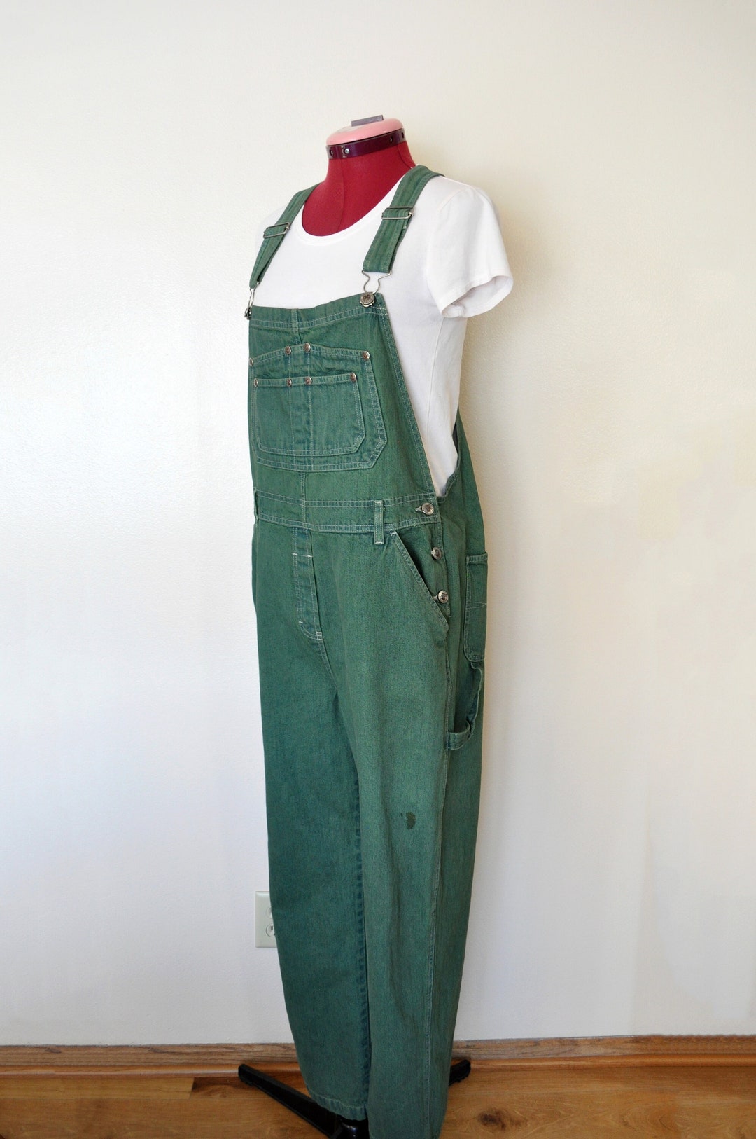 Green Large Bib OVERALL Pants - Kelly Green Dyed Upcycled Northcrest ...