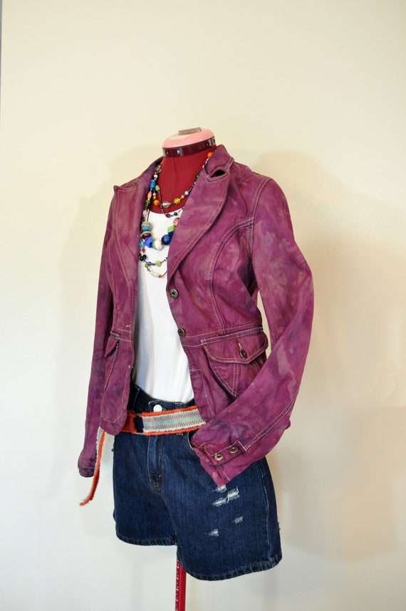 Plum Jrs. Medium Denim JACKET - Red Violet Purple Dye… - Gem