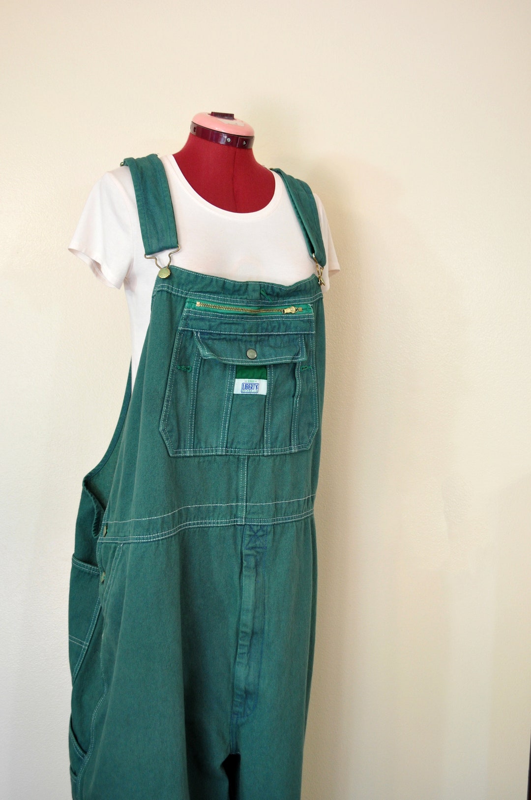 Green Mens XXL Bib OVERALL Cropped Pants - Kelly Green Dyed Upcycled ...