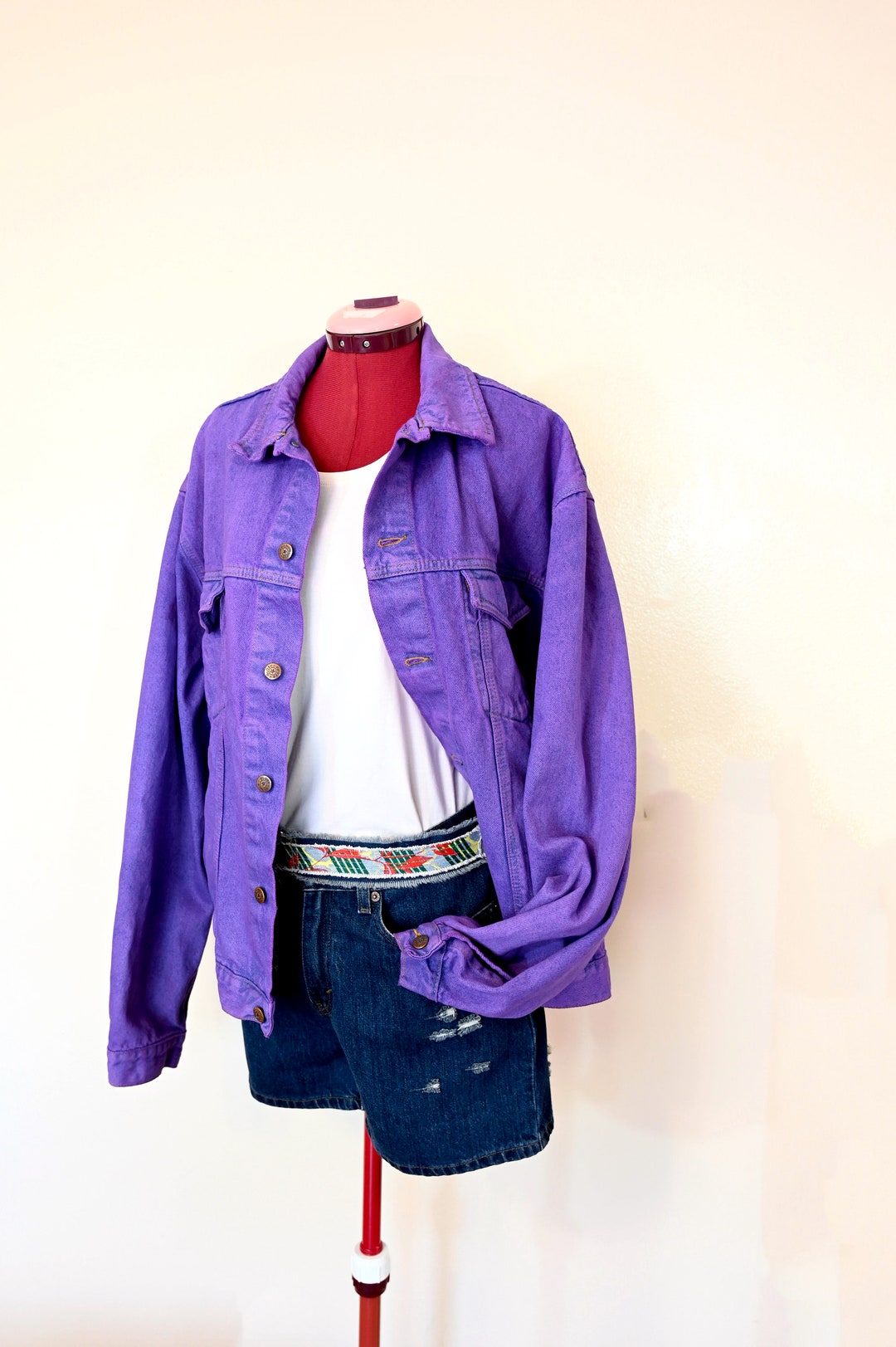 Violet Mens Large Denim JACKET - Purple Solid Dyed Upcycled Faded Glory ...
