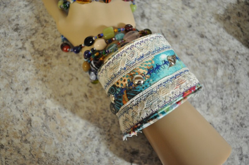 Teal Cotton Wristlette CUFF 79 8.5 Cuff Fiber Textile - Etsy