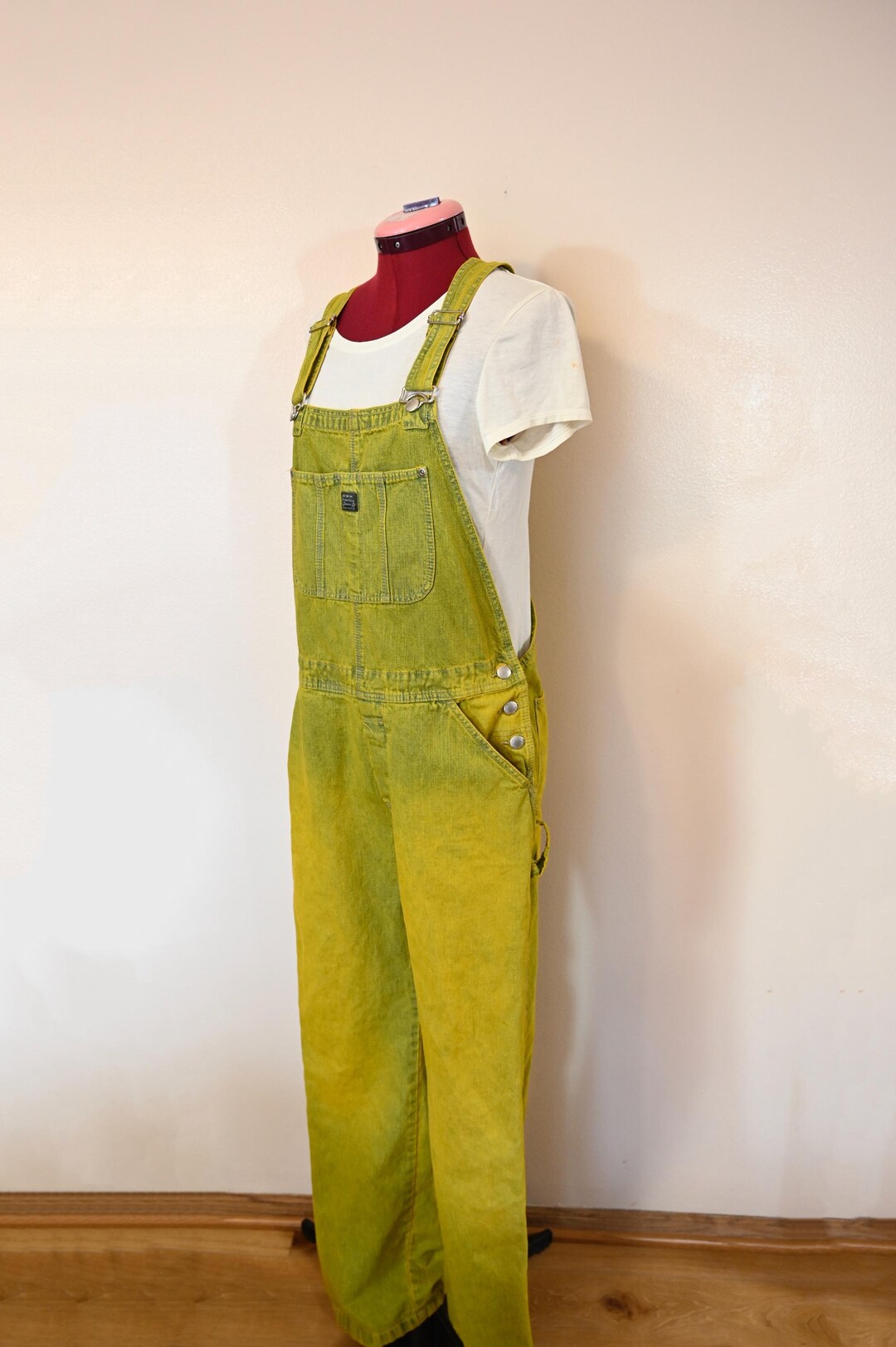 Gold Jrs. XL Bib OVERALLS Pants - Yellow Dyed Upcycled Unionbay Cotton ...
