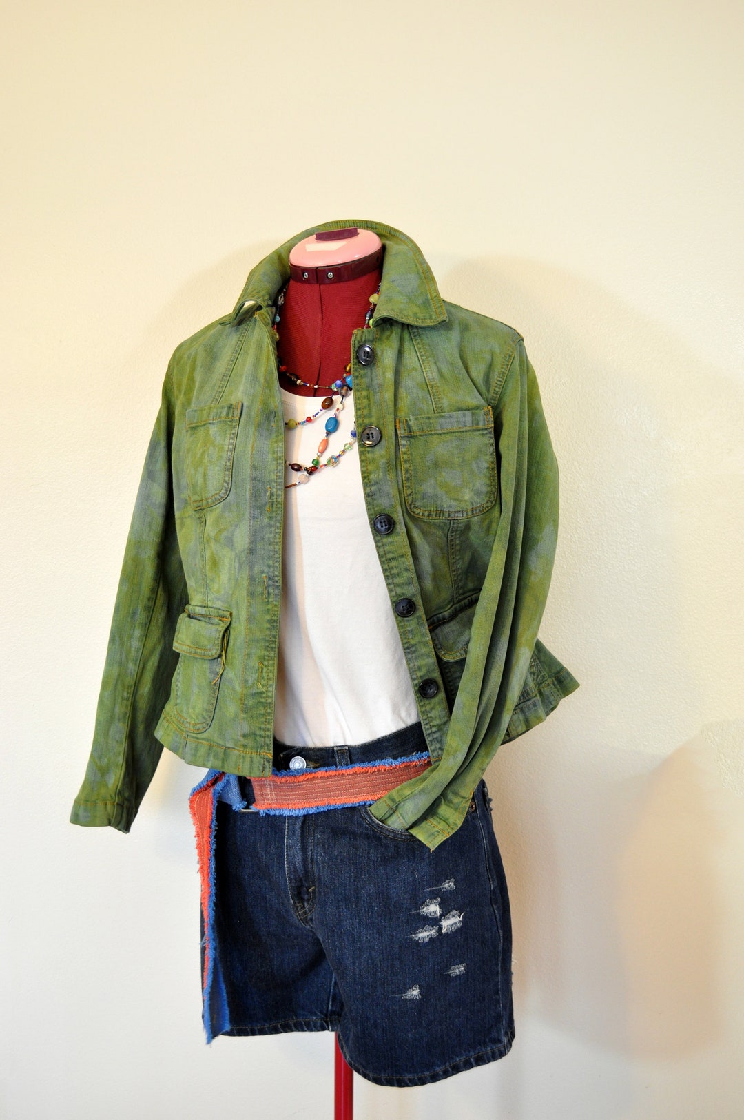 Green Womens Small Denim Jacket - Sage Apple Green Dyed Upcycled Sonoma ...