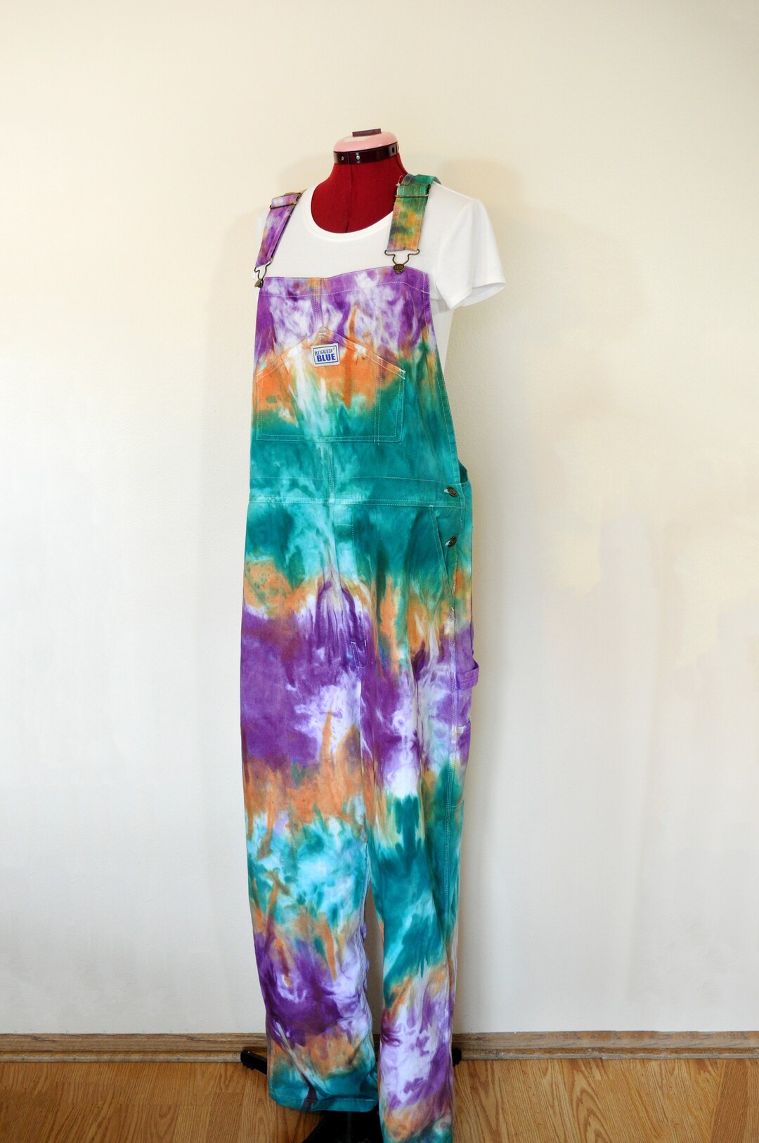 Green Violet Mens Bib OVERALL Pants - Orange Purple Tie Dyed NEW Rugged ...