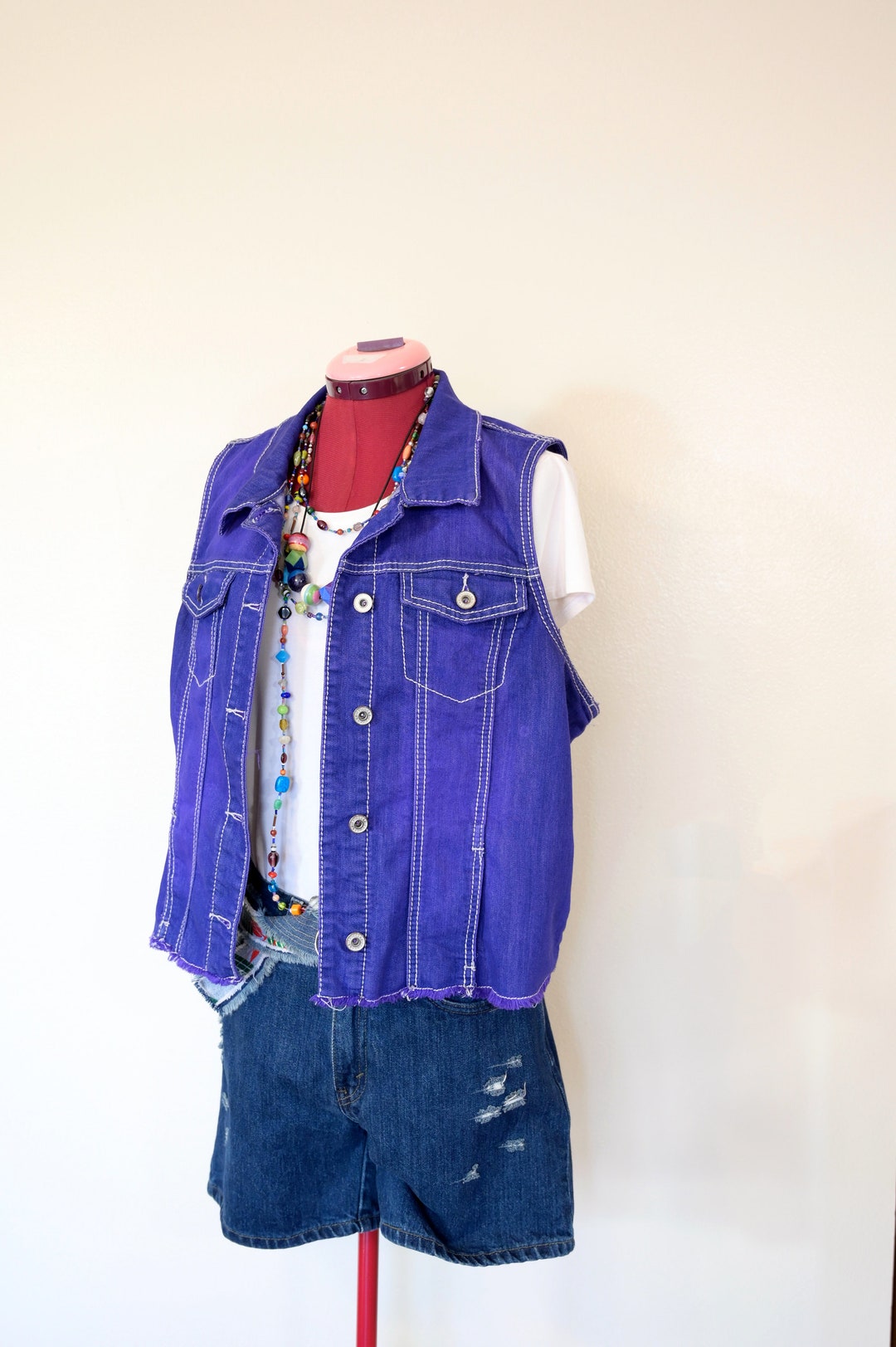 Violet Womens XL Denim VEST - Deep Purple Dyed Upcycled Maurices Denim ...