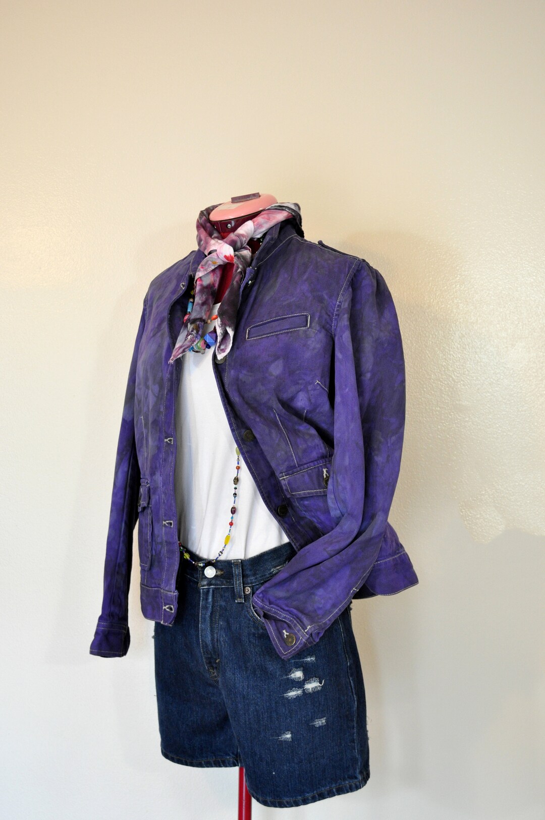 Violet Womens Medium Denim JACKET - Purple Mottled Dyed Upcycled Eddie ...