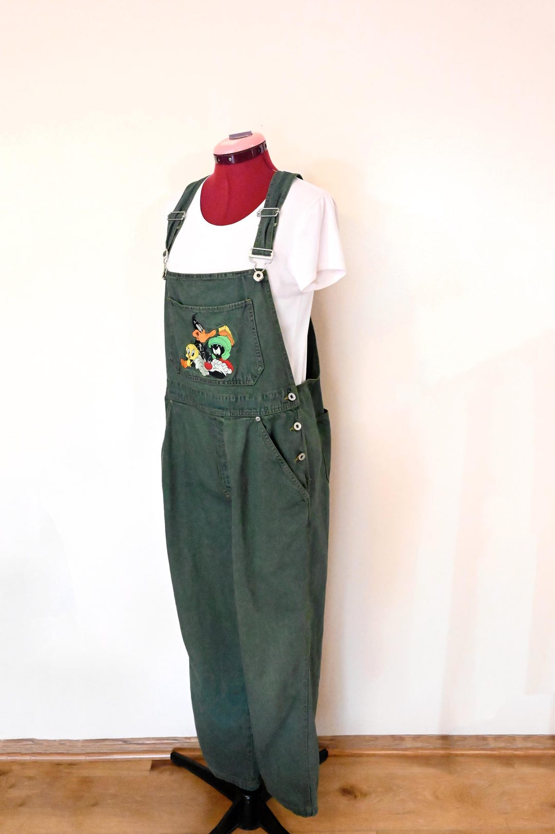 Green Dyed Womens Extra Large Upcycled Warner Bros OVERALL Pants (40W X ...