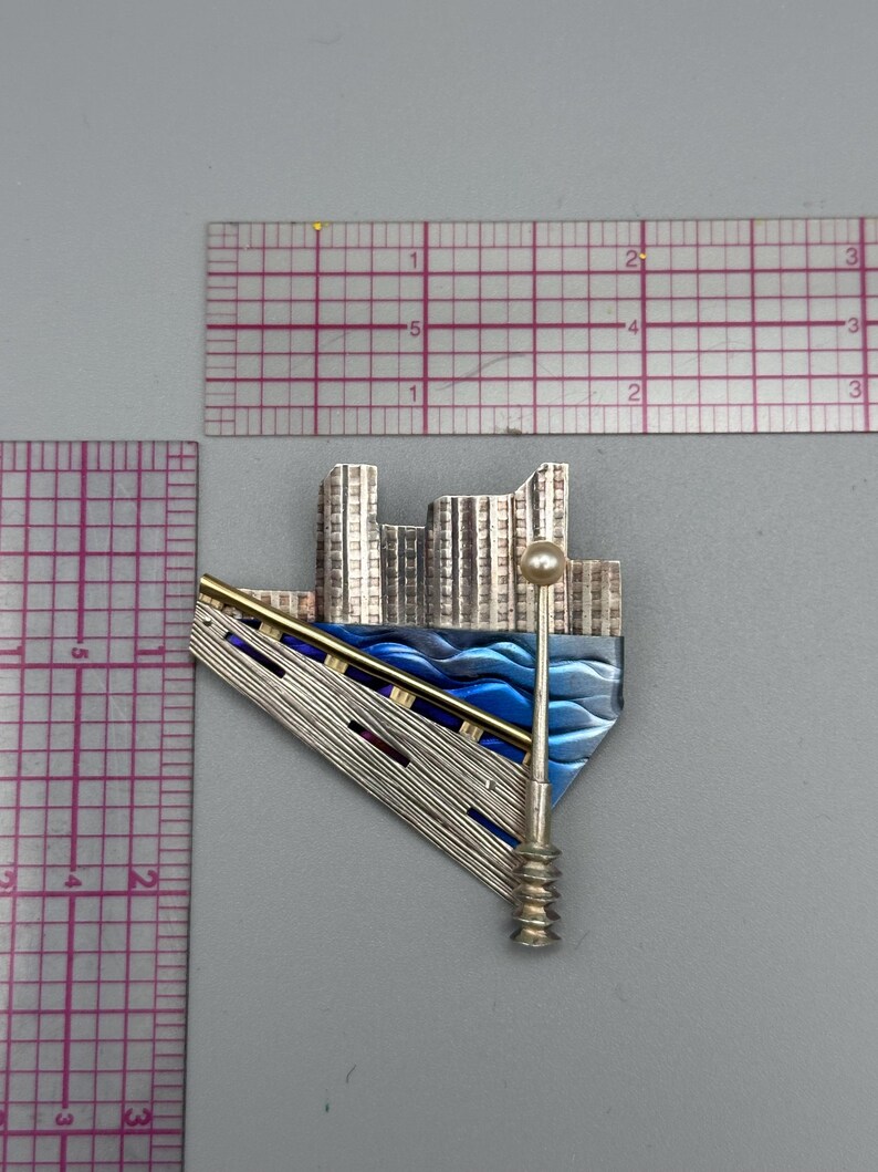 Vintage Contemporary Art Jewelry, a Brooch in a Cityscape Design of ...
