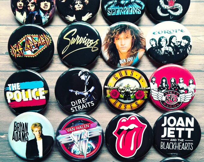 Rock Button Set, 80s Pop Rock Buttons, Button, Pin, Badge, Magnet - Etsy