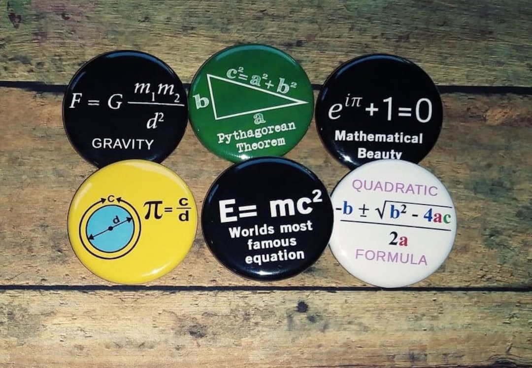 Math Pin Set, Lot of 6-1.25 Funny Math Pins, Math Gift, Euler, Pi ...